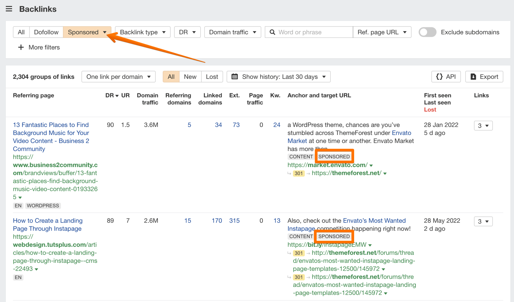 What is a Sponsored Link Attribute?