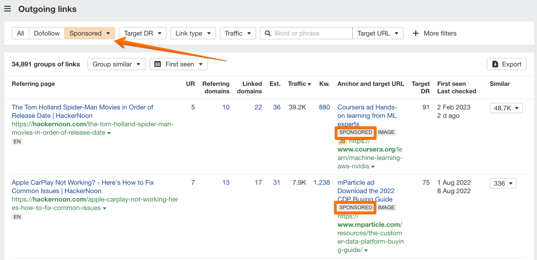 What is a Sponsored Link Attribute?
